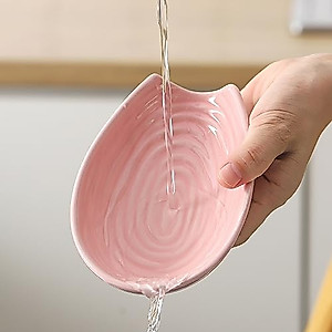 Spoon Rest for Kitchen Counter, Ceramic Cooking Spoon Holder for Stove Top, Porcelain Utensil Rest for Spatula, Ladle, Tong and Spoon, Modern Kitchen Accessories Decor, Pink