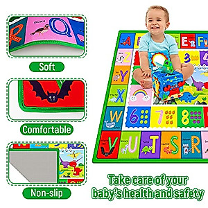 beetoy Baby Cotton Play Mat for Floor, Super Soft Extra Thick (0.6cm) Baby Mat, Foldable Non-Slip Baby Crawling Mat for Playing Area Rug Gym Large Padded Tummy Time Mat, ABC Playmat for Infant Toddler