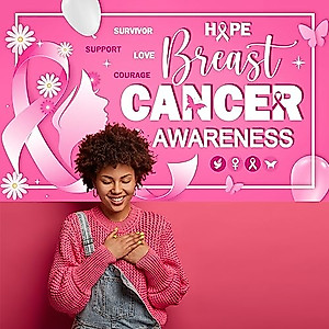 Large 71" X 43" Breast Cancer Awareness Banner, Breast Cancer Awareness Decorations, Breast Cancer Awareness Decorations for Party, Breast CancerBanner for Pink Ribbon Party Decorations tineit