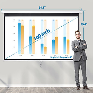 ZENY Projector Screen Pull Down 100 Inch 16:9 HD Projection Screen Folding Home Theater Portable Indoor Outdoor Movie Screen