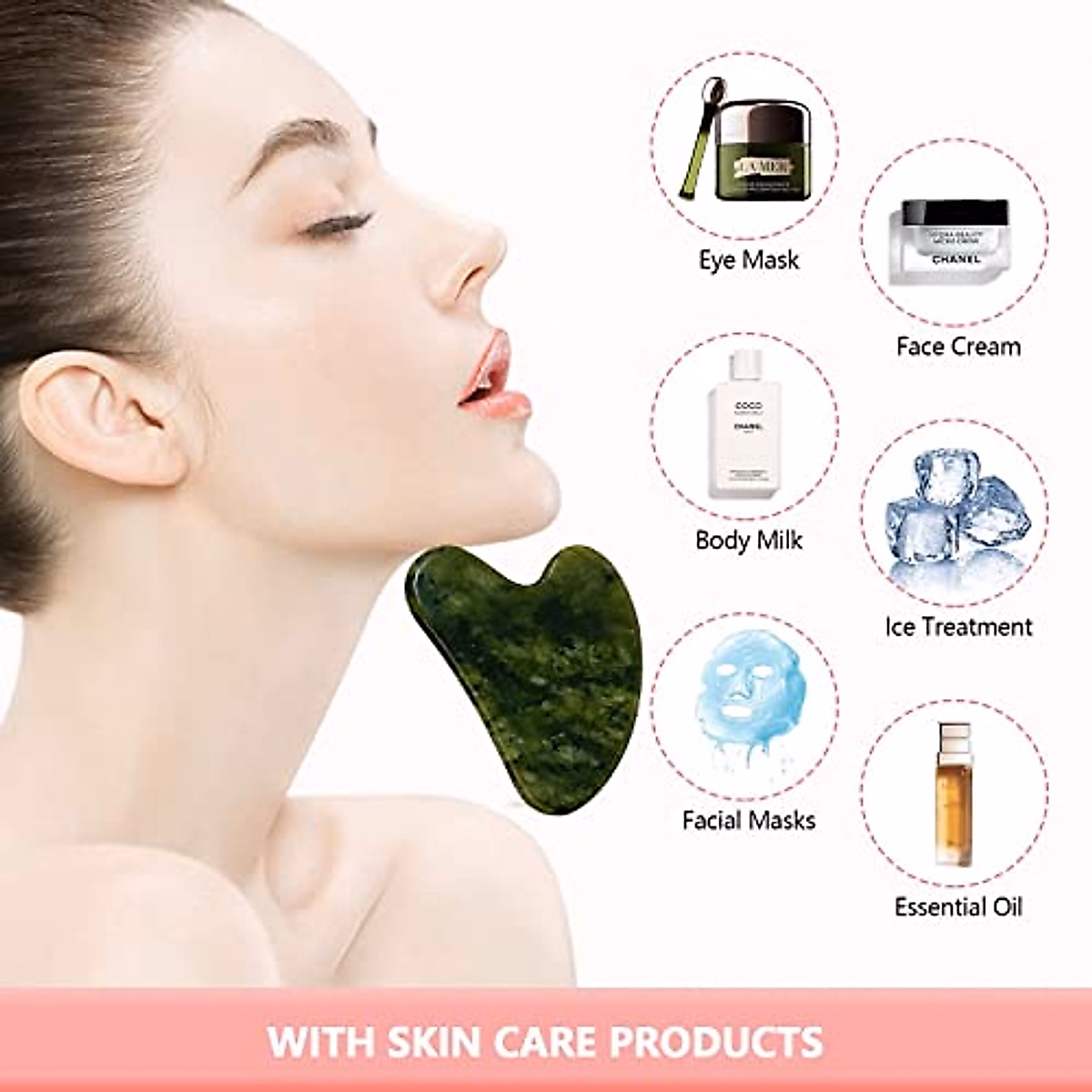 Gua Sha, Premium Gua Sha Facial Tools, Guasha Tool for Face Upgraded, Guasha Natural Jade Stone