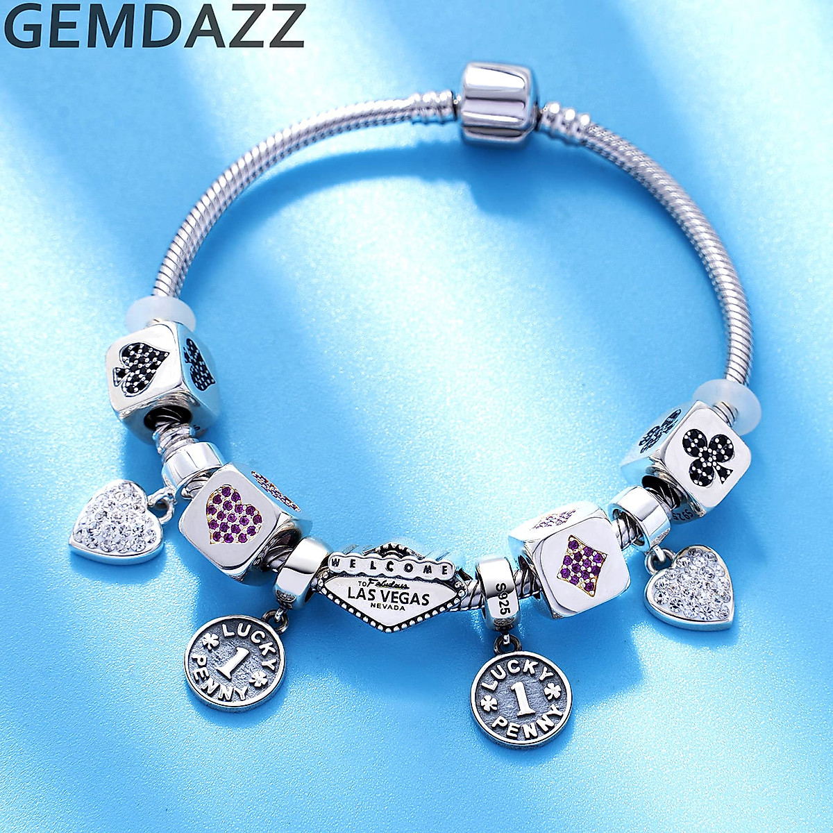 Welcome to Fabulous Las Vegas Nevada Charms in 925 Sterling Silver, I Love Travel Vintage Casino Sign Beads fit Pandora Bracelet, Gift for Souvenir/Birthday/Christmas/Friends