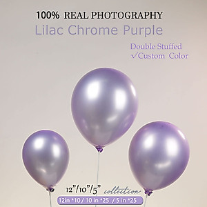 kozee Double-Stuffed Chrome light purple Balloons different sizes 60pcs 12/10/5 inch 2-layers pearl lilac balloon Garland kit For Birthday baby shower anniversary decorations Chrome Lilac