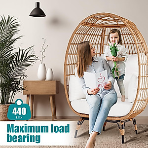 OTSUN Outdoor Egg Chair, PE Wicker Chair with 4 Thicken Cushions, Oversized Indoor Chairs with Durable Steel Frame Perfect for Balcony, Backyard, Bedroom, Patio Chairs 440 lbs Capacity-White