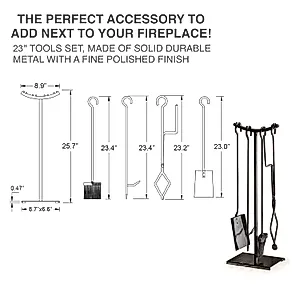 2WAYZ 5-Piece Fireplace Tools Set - Modern Glossy Finish Black Fireplace Accessories - Includes Tongs, Fire Poker, Shovel, and Brush - Powder-Coated Cast Iron Fire Pit Tools for Chimney - 25x9x2-Inch