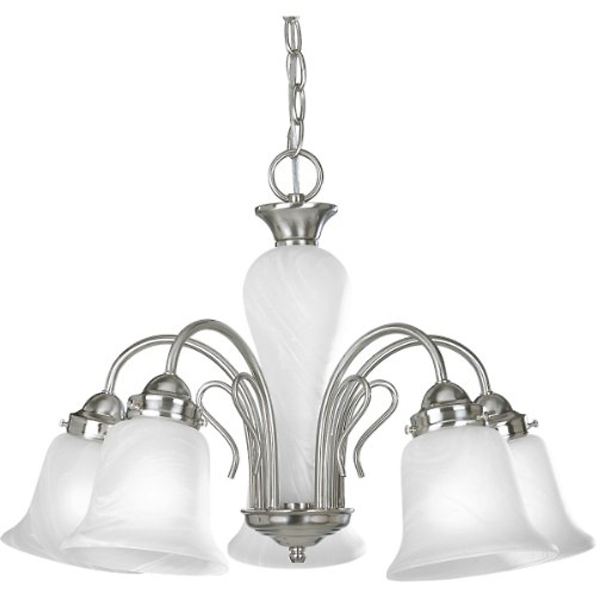 Progress Lighting P4391-09 5-Light Chandelier with Etched Alabaster Glass Shades and Center Column, Brushed Nickel