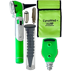 New Cynamed Fiber Optic 3.2V Bright White Led Otoscope Set Includes Disposable Specula Aadaptor and 3 Sizes of reuseable Specula Plus 2 Replacement Bulbs Green Cynamed