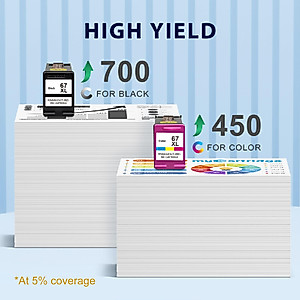 MYCARTRIDGE 67XL Remanufactured Ink Cartridge Replacement for HP 67XL (1 Black, 1 Tri-Color) for DeskJet 2755 2752 1255 DeskJet Plus 4155 4158 4140 Envy 6455 6052 6458 6055 Printer 67XL Ink Cartridge