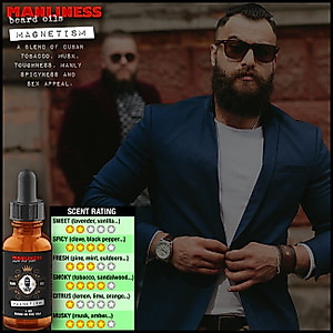 MANLINESS Beard Oil For Men- Magnetism Scent, 1 oz- Manly and Unique Scents 100% Pure Natural hair oil for Groomed Beards- Natural Beard Conditioner with Organic Argan Oil and Jojoba Oil Softens, Smooths & Strengthens Beard Growth.