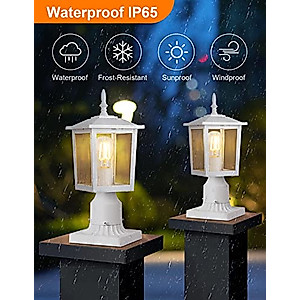 CINOTON Outdoor Post Light Fixture Dusk to Dawn, Exterior Post Lantern Lights IP65 Waterproof with Pier Mount Base, Lamp Garden Post Lights Pole Mount for Patio Pathway Deck Yard Decor Street, White