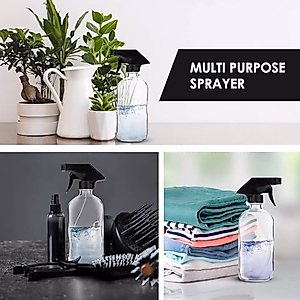 Chef's Star Glass Spray Bottles for Cleaning Solutions, Plants, and Hair, Empty Refillable Misting Spritzer with 3 Adjustable Spray Settings, 16 Oz, Pack of 2, Clear