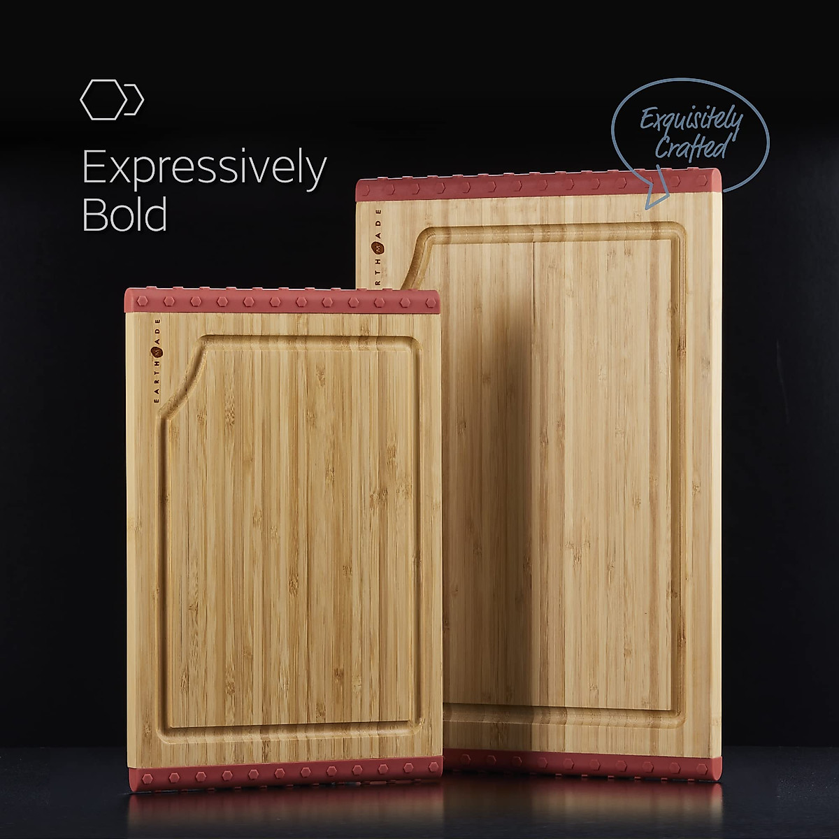 All-Solution Wood Cutting Board,Set of 2 Bamboo Chopping Board with Juice Grooves,Reversible Nonslip Silicone Edges-5 Yr Warranty
