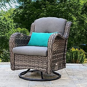 HAPLIFE Patio Wicker Swivel Rocker Chairs Rattan Outdoor Furniture Rocking Chair, Gray