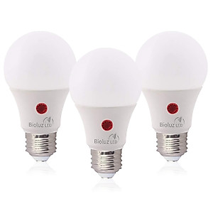 Bioluz LED 3 Pack Dusk to Dawn A19 Bulb Auto On/Off 60W Replacement 9W Photocell Photosensor Instant ON and 3 Min Delay OFF 3000K Soft White Indoor/Outdoor Lighting Lamp Garage Hallway Yard Porch UL