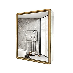FOMAYKO Aluminum Bathroom Medicine Cabinet with Farmhouse Gold Framed 20(H) x16(W) Inches Recess or Surface Mount Mirror Cabinet for Bathroom Toilet Kitchen
