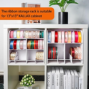 Krafetto Ribbon Storage Organizer Rack, Wall-Mountable Ribbon Holder Rack for Craft Room, Desktop Ribbon Spool Holder Organizer for Ribbons up to 4" in Diameter