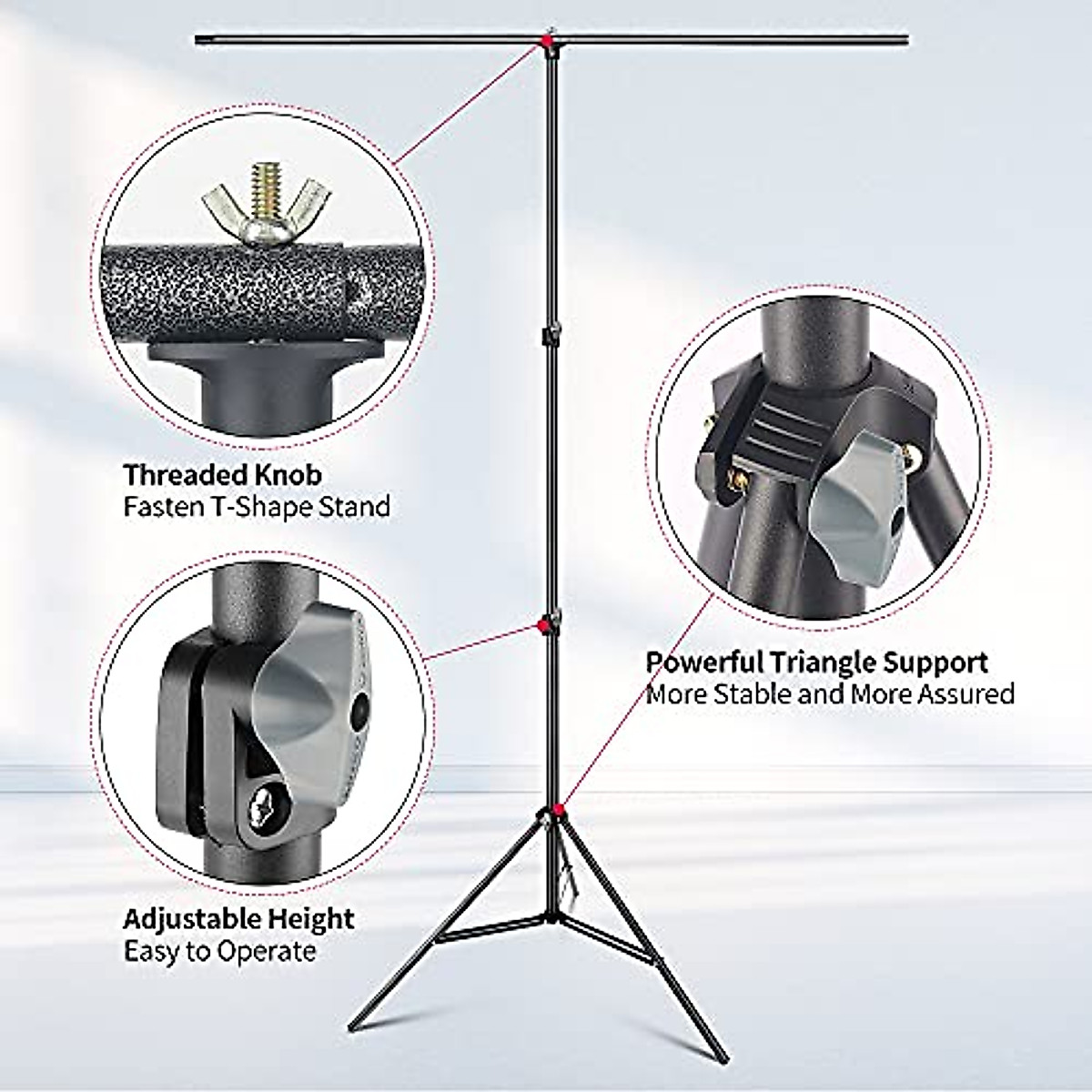 Hemmotop T Shape Backdrop Stand Portable 5ft Wide 6.5ft Tall, Green Screen Stand Adjustable Photo Background Stand with 4 Clip Clamps and Carry Bag for Video Studio Parties