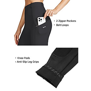 Willit Women's Horse Riding Pants Knee-Patch Equestrian Breeches Horseback Schooling Tights Zipper Pockets Black S