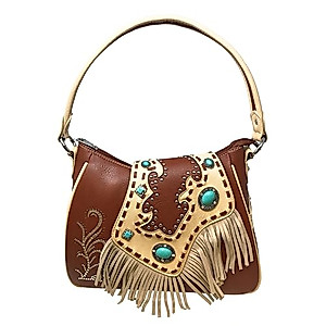 Turquoise and Fringe Western Shoulder Bag - Tan
