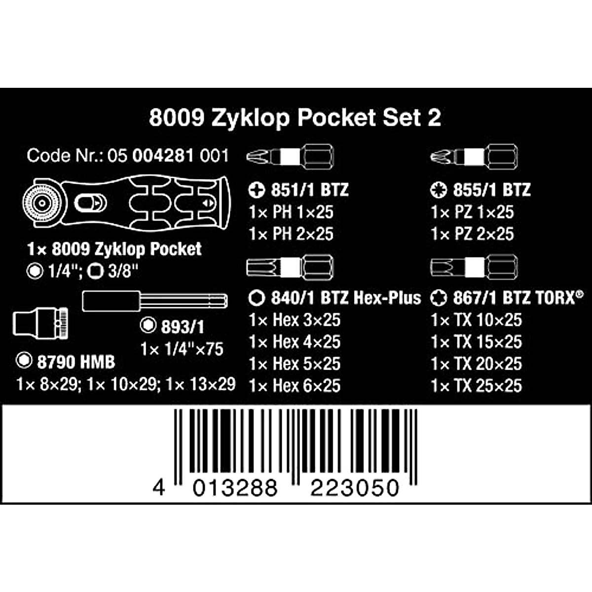 Wera 05004281001 8009 Zyklop Pocket Set 2, Ratchet set, 18 pieces