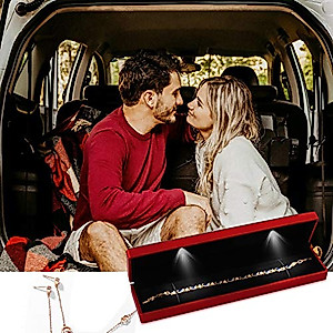 iSuperb LED Light Necklace Long Chain Box Bracelet Display Case Jewelry Gift Boxes Red Wine Pendant Boxes for Wedding Anniversary Christmas Engagement