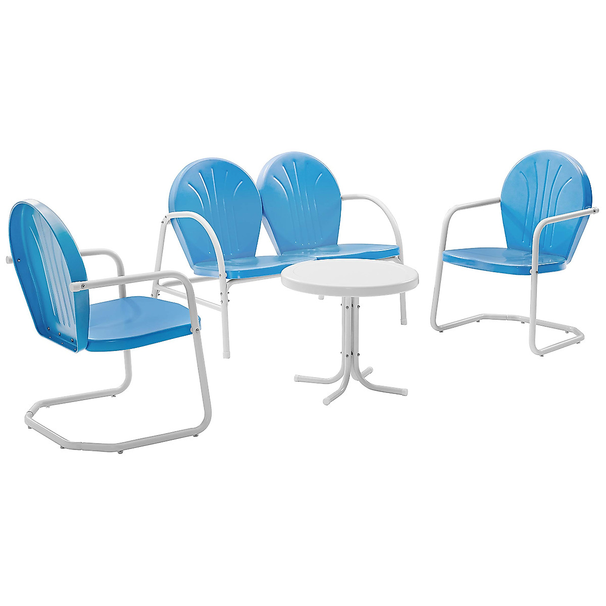 Crosley Furniture Griffith 4-Piece Retro Metal Outdoor Loveseat Patio Furniture Set for Porch, Deck, Balcony, Sky Blue