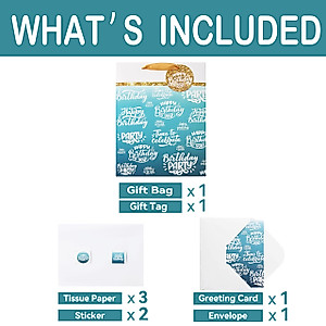 13" Large Green Gift Bag for Men's or Women's Birthday Party, Boys', Girls', or Kids' Party, Baby Showers, Baby Boys or Girls