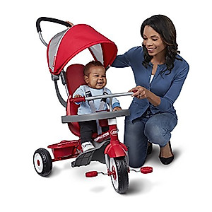 Radio Flyer 4-in-1 Stroll 'N Trike, Red Tricycle for Toddlers Age 1-5, Toddler Bike