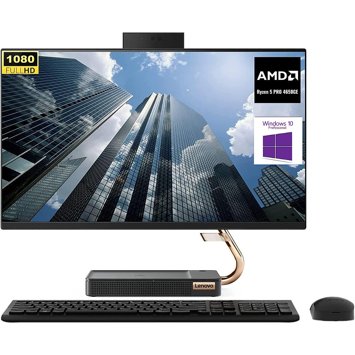 Lenovo Ideacentre A540 All-in-One, 23.8" FHD Desktop, AMD Ryzen 5 Pro 4650GE, 16GB RAM 512GB PCIe SSD, Webcam, Wi-Fi, Wireless Keyboard & Mouse, Windows 10 Pro, Black