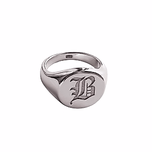 Personalized Old English Initial Signet Ring 925 Sterling Silver Custom Chunky Statement Ring (Silver)