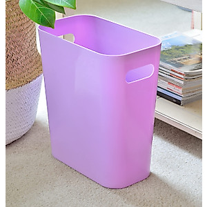 Youngever 2 Pack 3 Gallon Slim Trash Can, Plastic Garbage Container Bin, Trash Bin with Handles for Home Office, Living Room, Study Room, Kitchen, Bathroom (Purple)