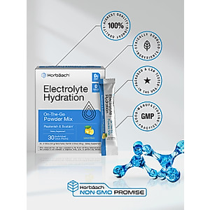 Horbäach Electrolyte Powder Packets | 30 Sticks | Lemon Flavor | On-The-Go Powder Mix | Vegetarian | Keto-Friendly | Non-GMO, Gluten Free Supplement