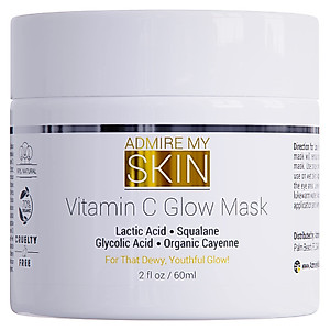 Vitamin C Mask For Face – Brightening Face Masks Skin Care Contains Glycolic Acid and Lactic Acid + Squalane Oil – Hydrating Beauty Face Mask for Glowing Youthful Skin and Smooth Even Skin Tone 2oz