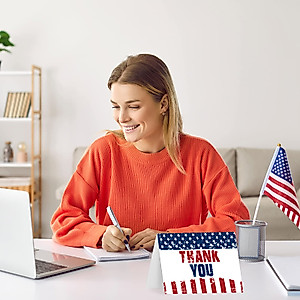 Whaline 30Pcs Patriotic Greeting Cards American Flag Thank You Cards Retro 4th of July Note Card with Envelops and Adhesive Stickers for Independence Day Party Favor Supplies, 4 x 6inch
