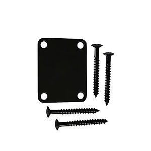 Metallor Guitar Neck Plate Standard 4 Holes with Screws 64 x 51mm Compatible with Strat Tele Style Electric Guitar Jazz Bass Parts Replacement Pack of 1Set Black.