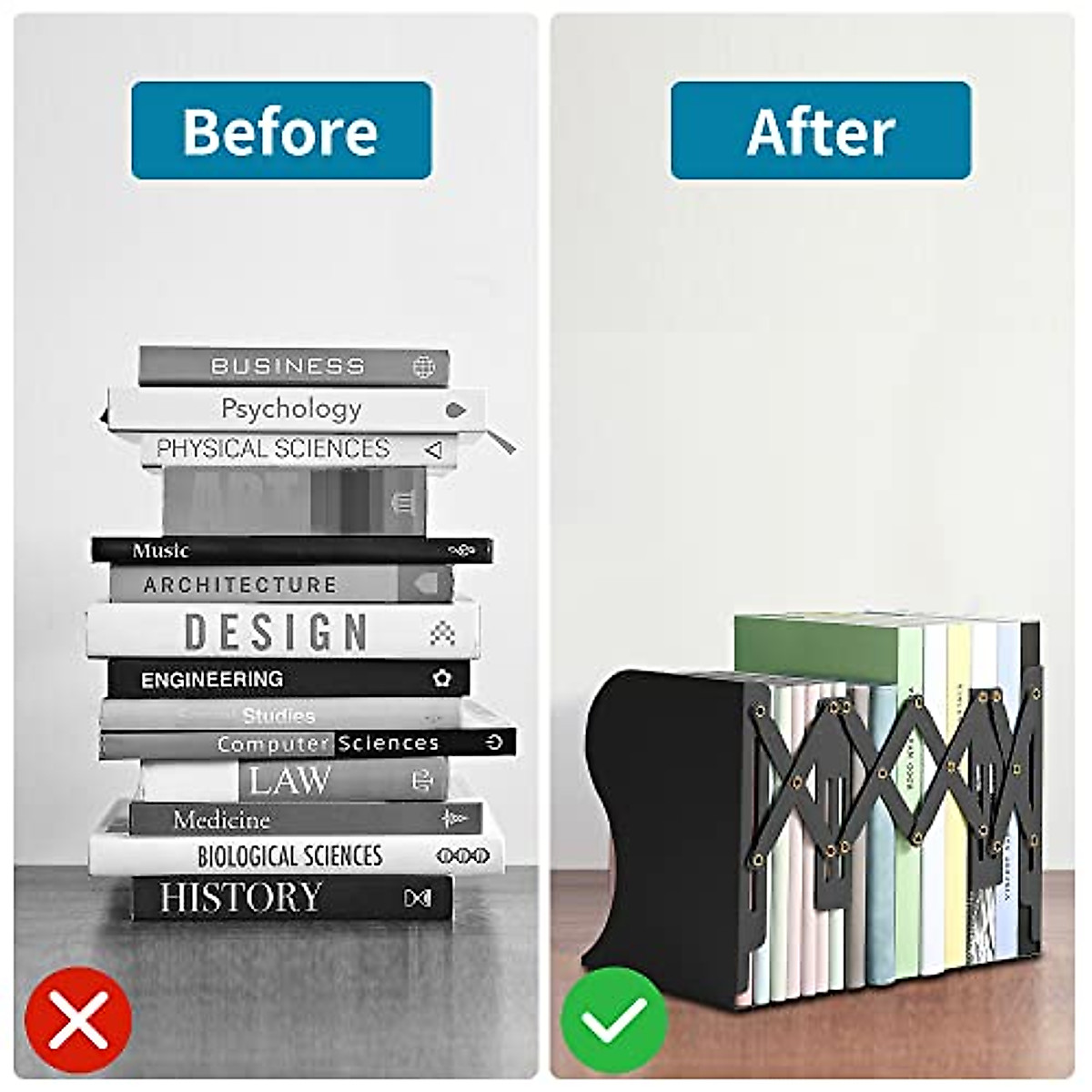 Adjustable Bookends, Expandable Bookends Magazine File Holder,Desk Organizer and Accessories for Office, Books, Papers, Extends up to 19 inches