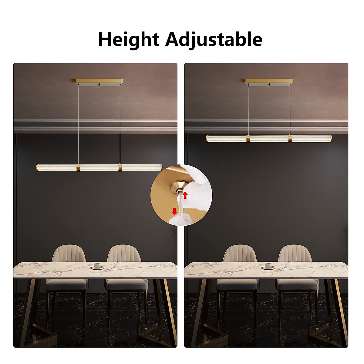 Modern Chandelier Gold LED Pendant Light, Adjustable Gold Linear Chandeliers, Dimmable Island Light, Easy Install Hanging Light Fixture,Ceiling Light for Office Dining Room Kitchen Bedroom Living Room