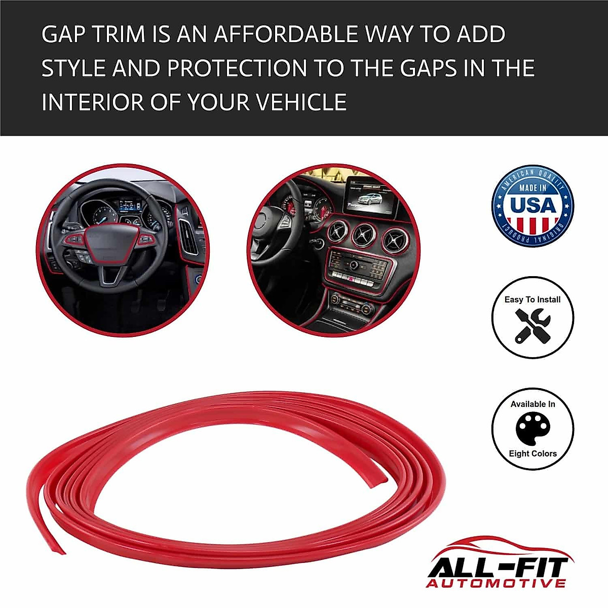 All-Fit Automotive Car Gap Filler – 10 Ft Red Trim Molding for Car Accessories Interior – Universal, Flexible Car Interior Accessories for Dashboards, Panels, & Air Vents – Easy DIY Installation