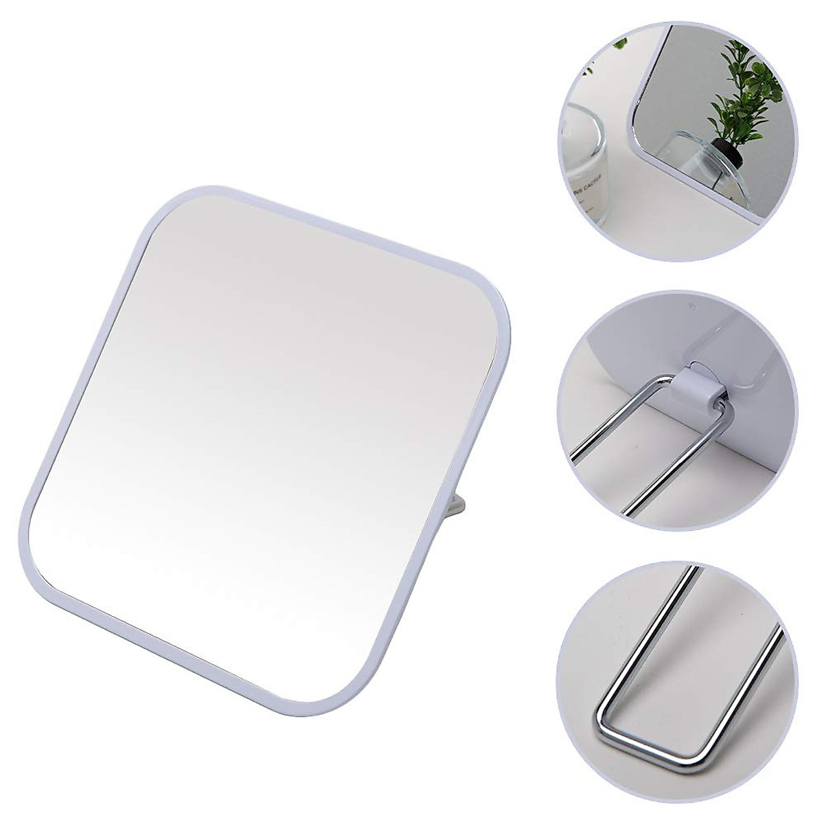 YEAKE Hand Mirror with Handheld Metal Stand, Table Desk Makeup Mirror Portable Travel for Multi-Hanging Wall Mirror On Bathroom Shower Shaving(Square)