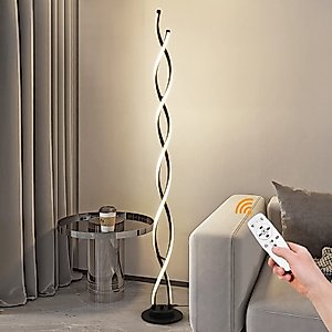 ZxWLife Floor Lamp, LED Modern Floor Lamps for Living Room, 2500LM-40W Lamp for Living Room 3Color Remote Dimmable Standing Lamp, 57" Spiral Black Floor Lamp for Living Room Bedroom Office