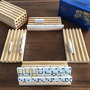 Yuanhe Domino Holder Trays Rack - Set of 8 Wooden Tiles Stand Holders for Mexican Train Rummy Chickenfoot
