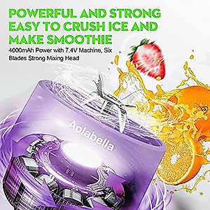 Portable Blender, Personal Size Eletric USB Juicer Cup, Fruit, Smoothie, Baby Food Mixing Machine with Updated 6 Blades,Magnetic Secure Switch for Superb Mixing 500ml (Violet)