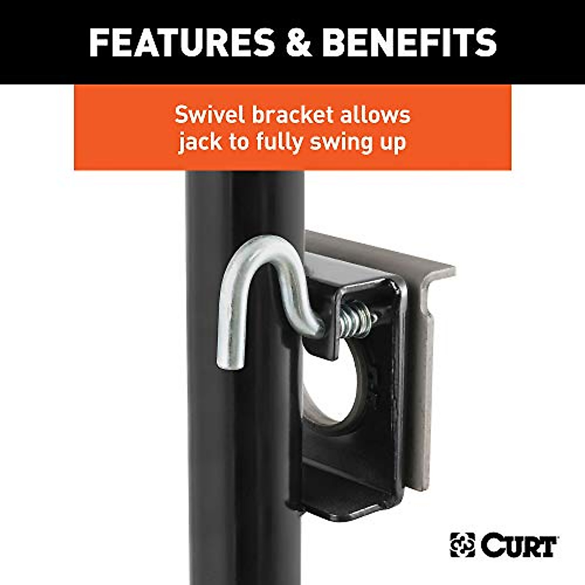 CURT 28304 Weld-On Bracket-Style Swivel Trailer Jack, 2,000 lbs. 15-1/4 Inches Vertical Travel