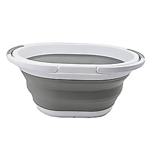 SAMMART 11L (2.9 Gallon) Collapsible Basket with Handle - Portable Outdoor Picnic Basket / Crater - Foldable Shopping Bag - Space Saving Storage Container (Lake Green + Grey)