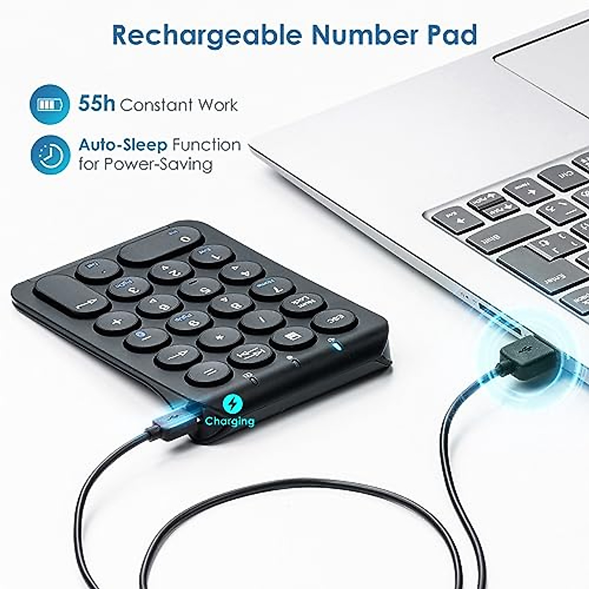 SANWA Bluetooth Numeric Keypad, Rechargeable Wireless Ten Key Number ...