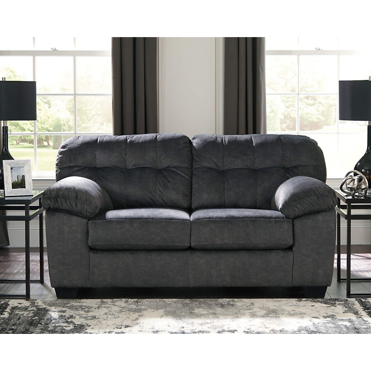 Signature Design by Ashley Accrington Plush Loveseat with Tufted Back, Gray