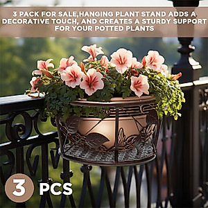 Neisrai Iron Art Metal Railing Flower Pot Hanging Basket for Indoor Pot Holder Hanger 3 Pack Outdoor Plants Perfect for Porches and Patio Decor Leaf Pattern (Black)