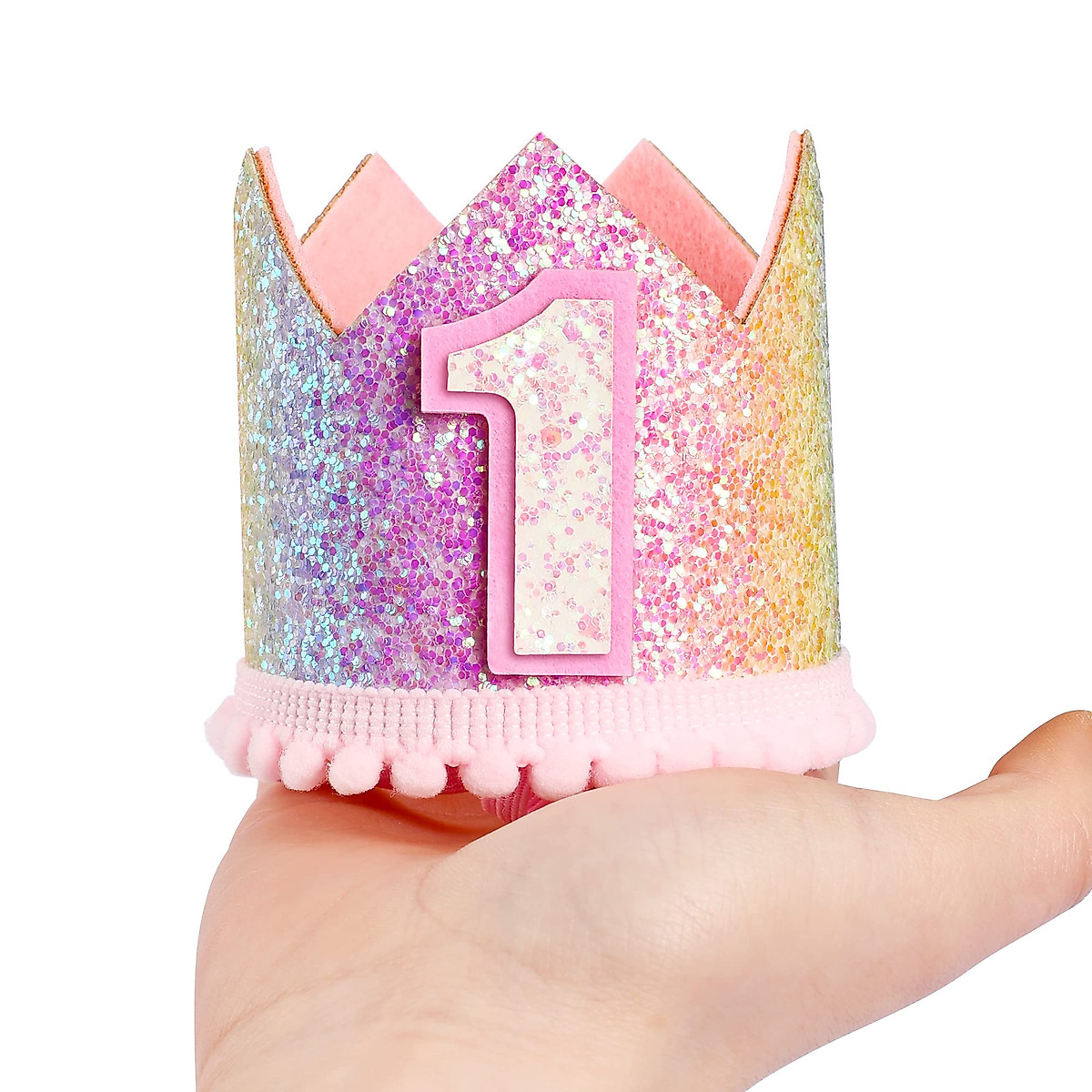 BoKin Rainbow Gradient 1st Birthday Crown, Baby's First Birthday Photo Props and Party Decorations for Girls