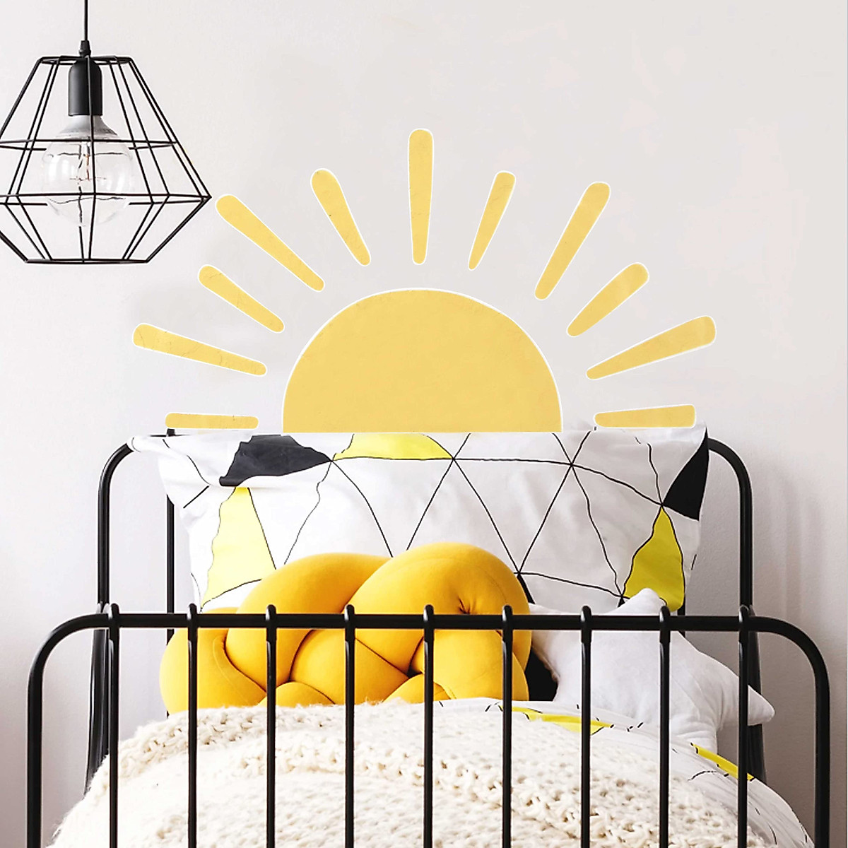 Large Half Sun Wall Decal - Children's Baby Boys Girls Nursery Decor, Kids Room Wall Art, Removable Sunburst Wall Stickers (Sun Wall Decor)