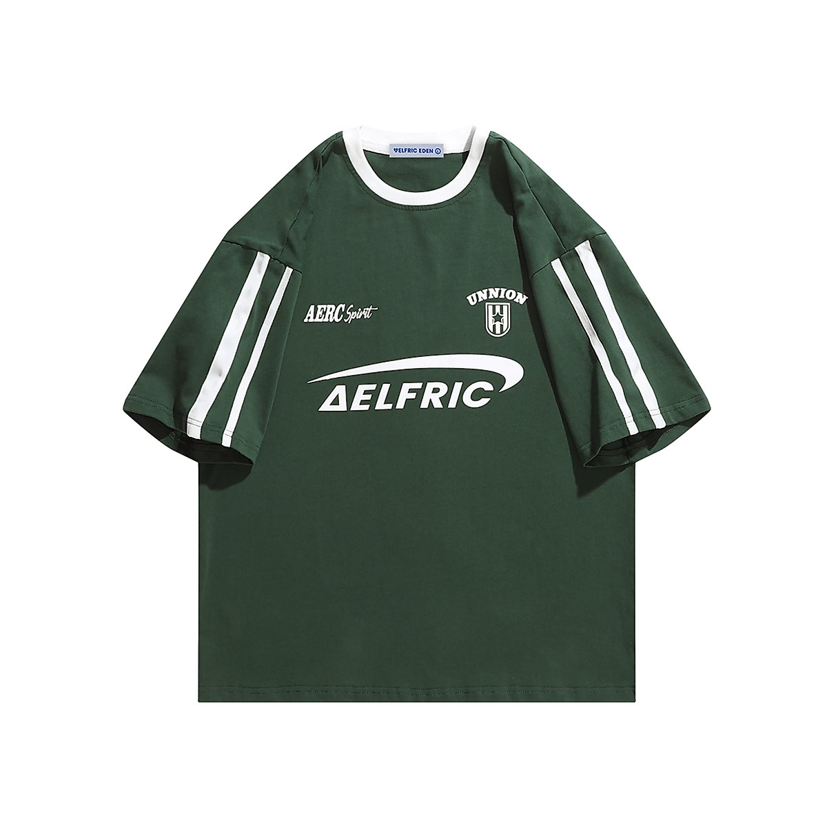 Aelfric Eden Graphic Tees Y2k Women Oversized T Shirts Striped Patchwork Crewneck Unisex Streetwear Tops Green L